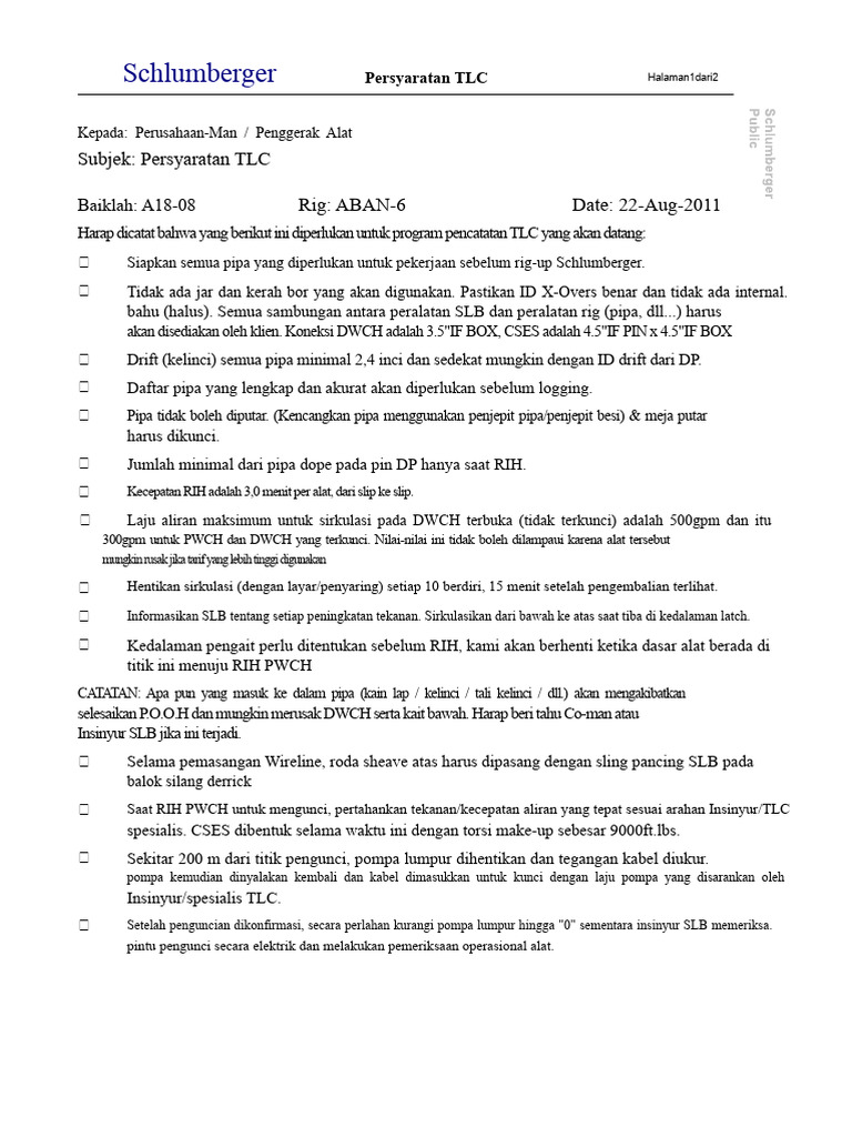Persyaratan TLC untuk Rig ABAN-6 | PDF