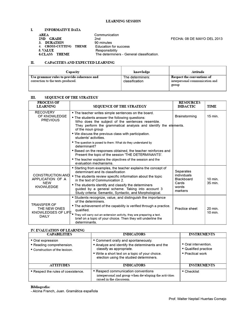 LEARNING SESSION The Determiners | PDF | Grammatical Gender ...