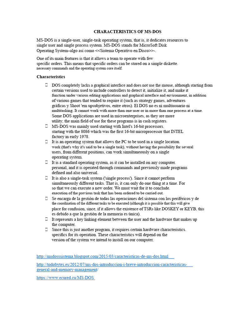 Characteristics of Ms. | PDF | Dos | Operating System