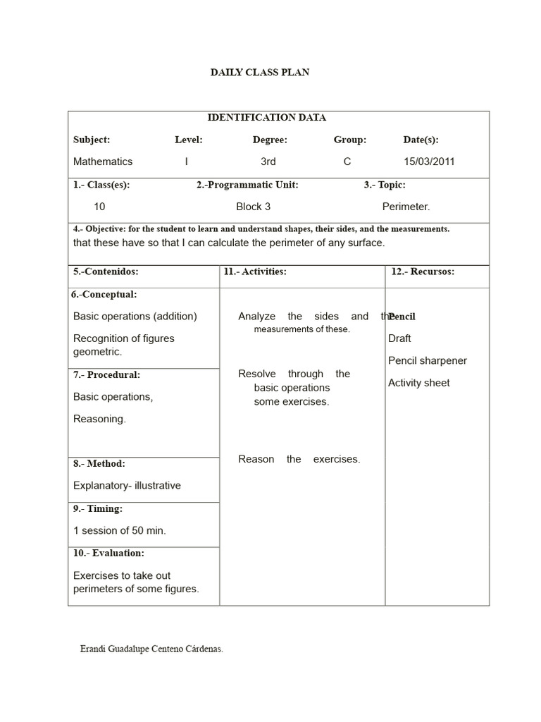 Lesson Plan 6 Perimeter | PDF