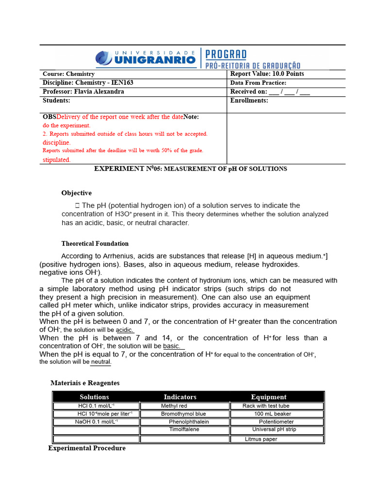 pH Measurement Experiment Report | PDF | Ph | Acid