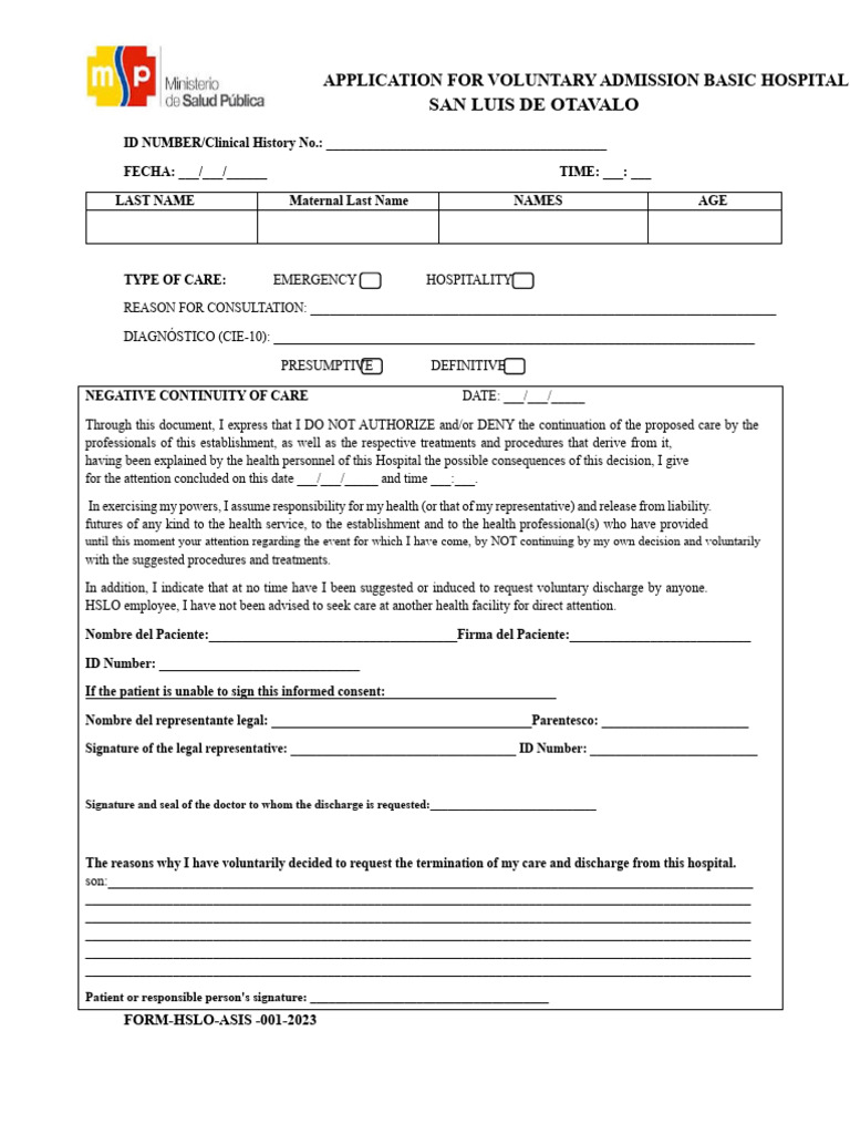 Model For Application For Hslo Registration 2023 | PDF | Patient | Hospital