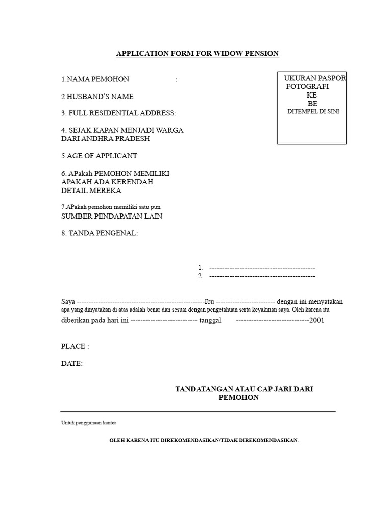 Formulir Permohonan Pensiun Janda | PDF
