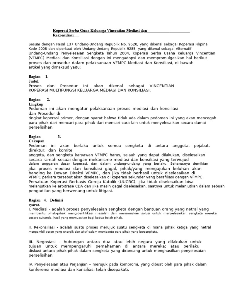 Prosedur Mediasi Koperasi Vincentian | PDF