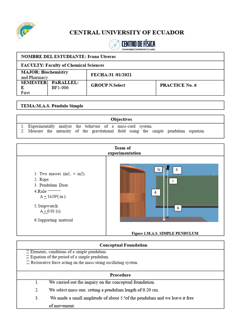 Report 6. M.A.S. Simple Pendulum | PDF | Pendulum | Theoretical Physics