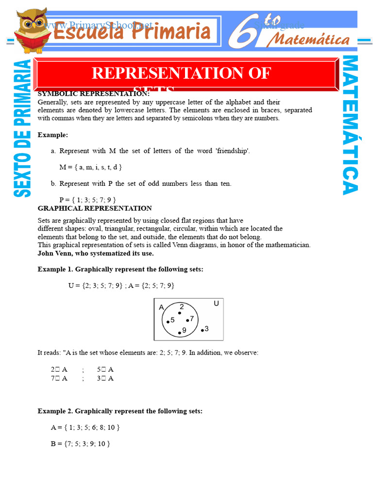 Symbolic and Graphic Representation of Sets For Sixth Grade | PDF | Set ...