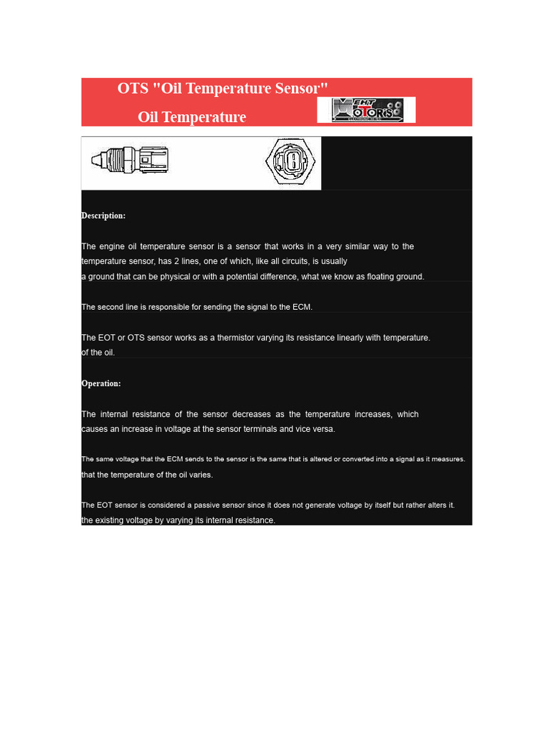 Understanding Oil Temperature Sensors | PDF | Sensor | Electrical ...
