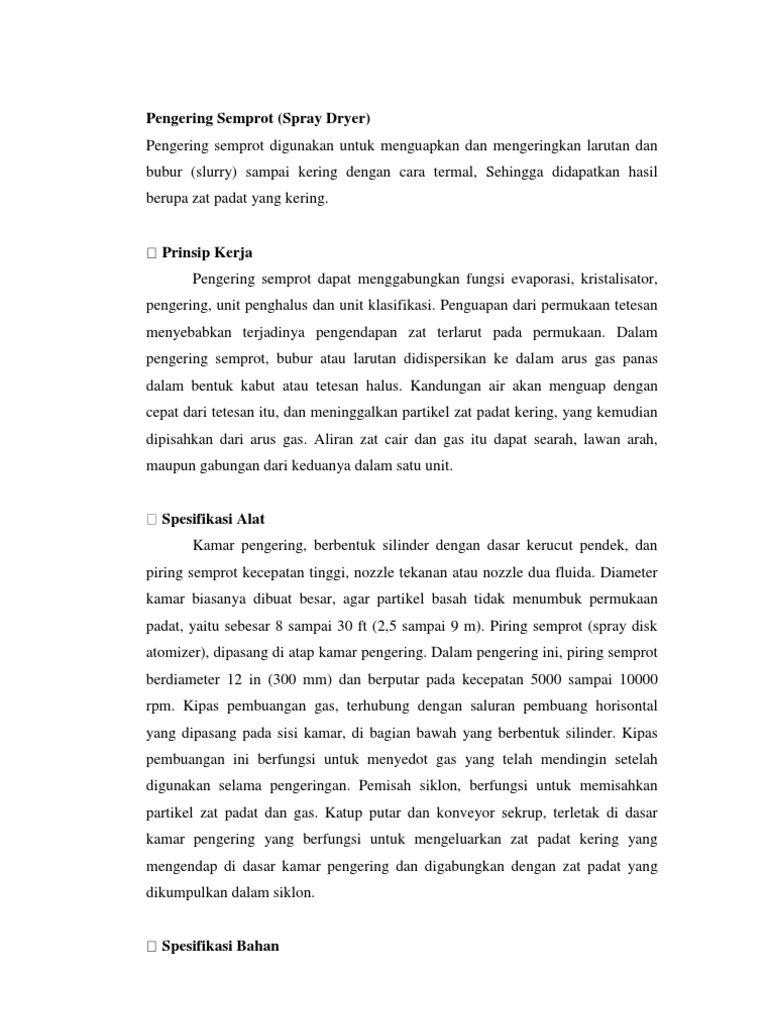 Pengering Semprot | PDF | Teknologi & Rekayasa