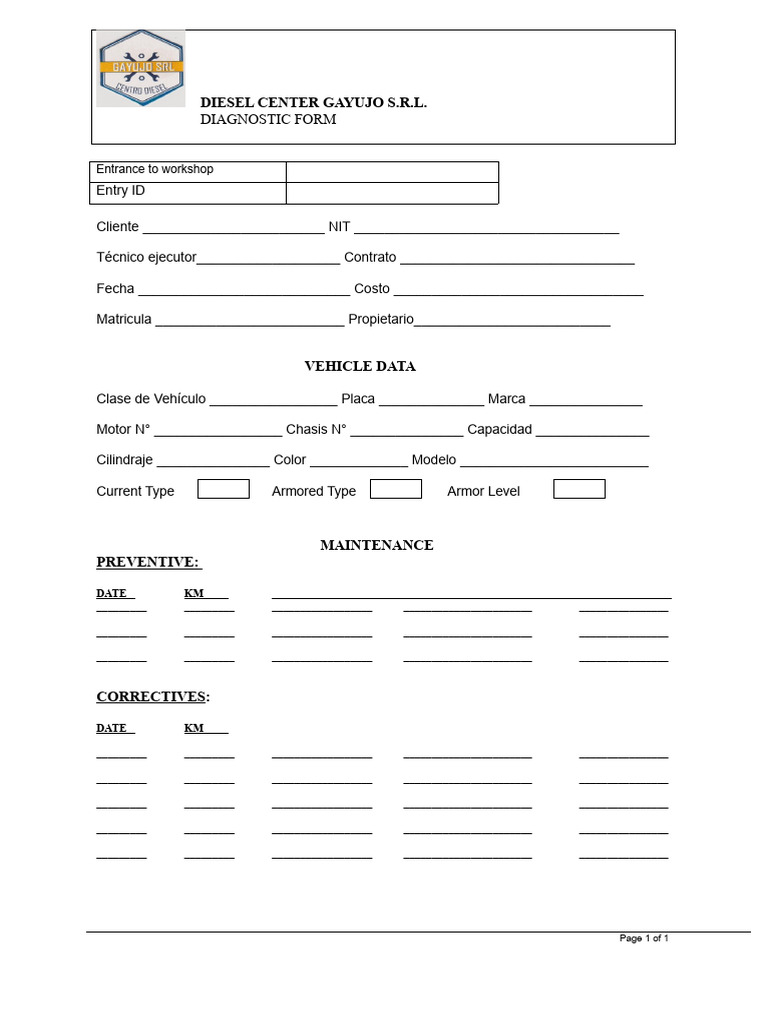 Vehicle Diagnostic Sheet | PDF