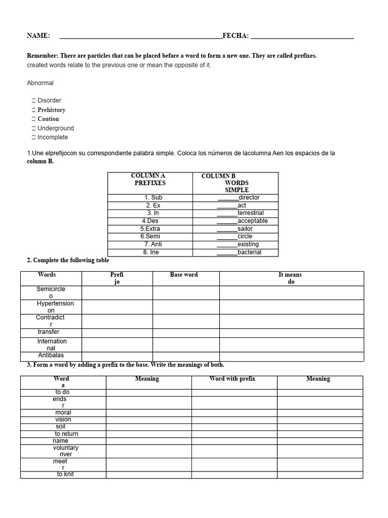 workshop prefixes and suffixes | PDF | Semantic Units | Lexicology
