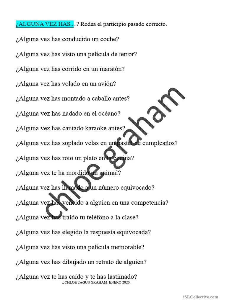 ¿Alguna Vez y Participio Pasado? | PDF