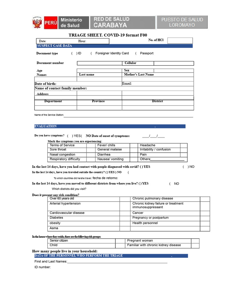 Triage Sheet | PDF | Chronic Condition | Pregnancy