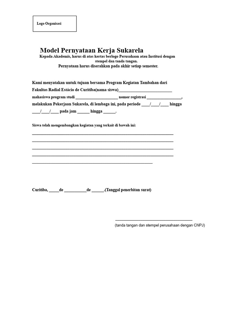 Model Surat Pernyataan Pekerjaan Sukarela PDF | PDF