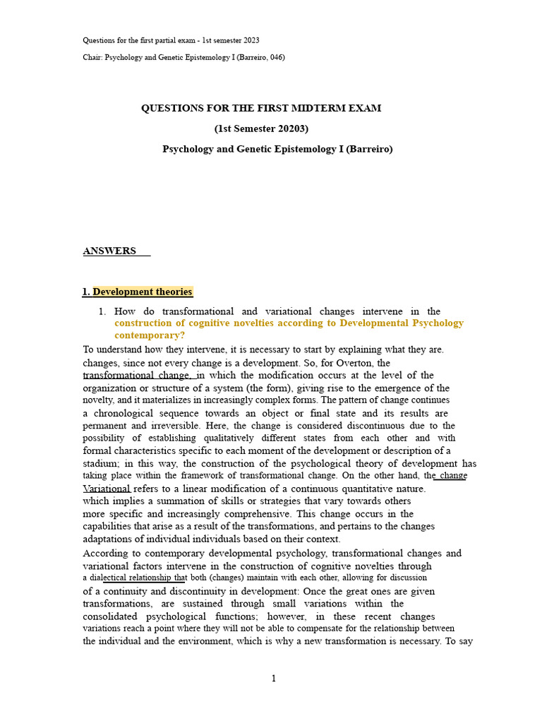 Midterm Exam Questions: Psychology I | PDF | Psychology | Epistemology