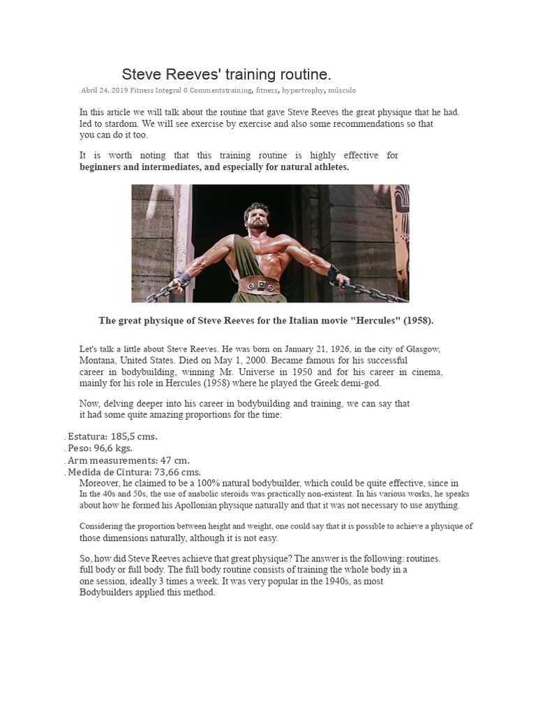 Steve Reeves' Full Body Workout Routine | PDF | Strength Training ...