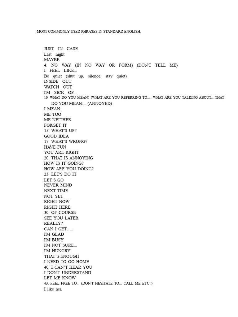 Most Commonly Used Phrases in Standard English | PDF