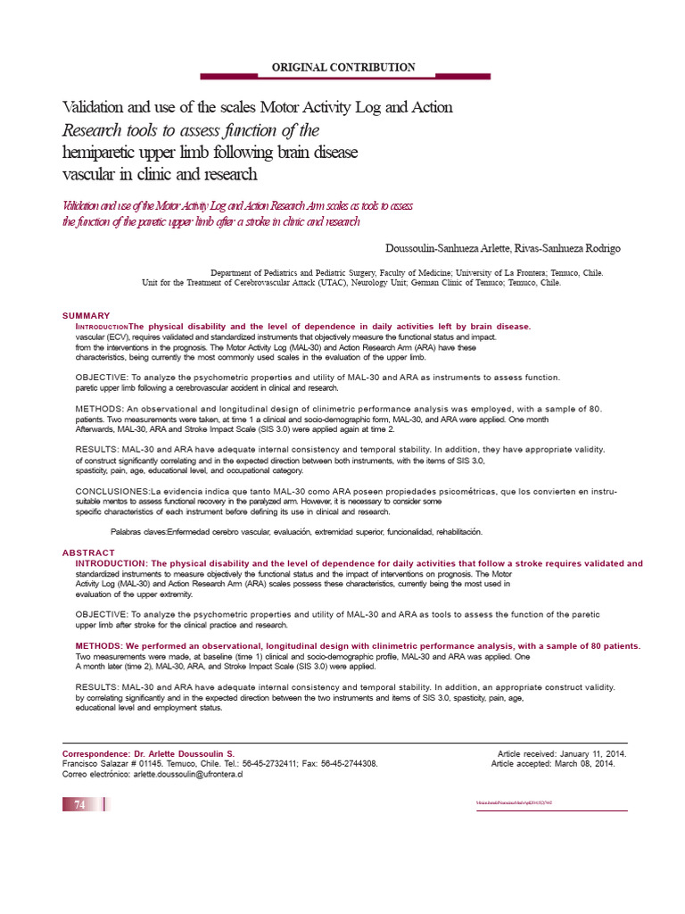ARA Scales | PDF | Stroke | Psychometrics