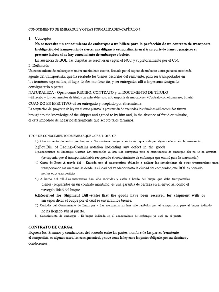 Conocimiento de embarque y otras formalidades Notas de ventas | PDF ...