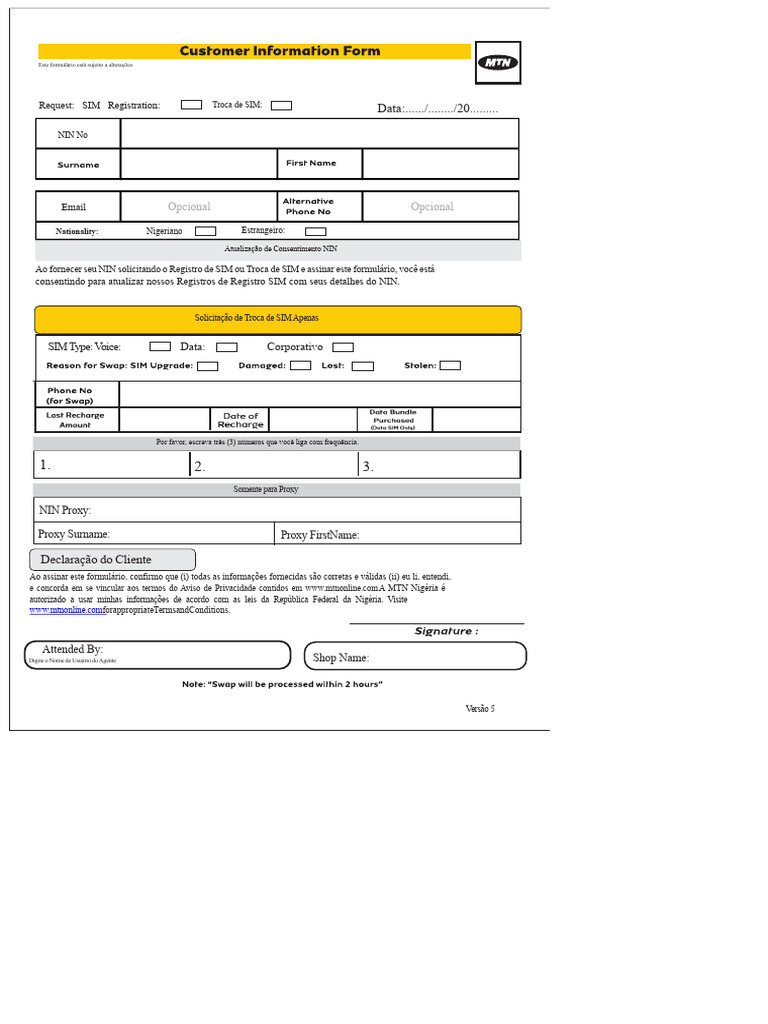 Novo Formulário de Registro de SIM e Troca de SIM com Consentimento ...