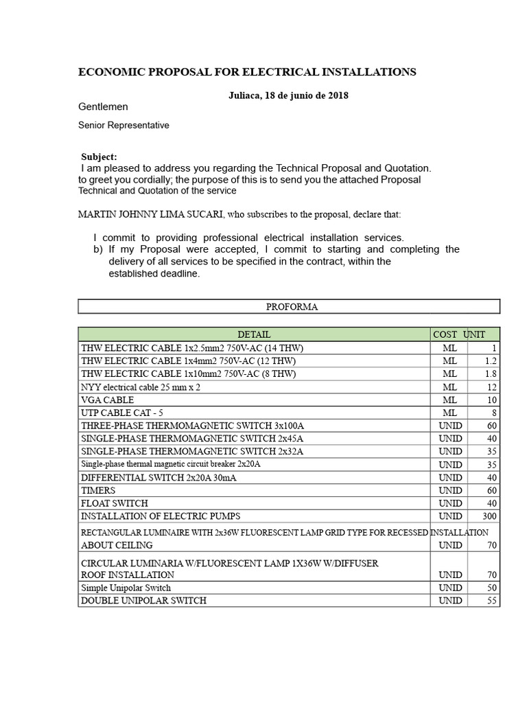 Electrical Installation Proposal and Quotation | PDF | Electrical ...