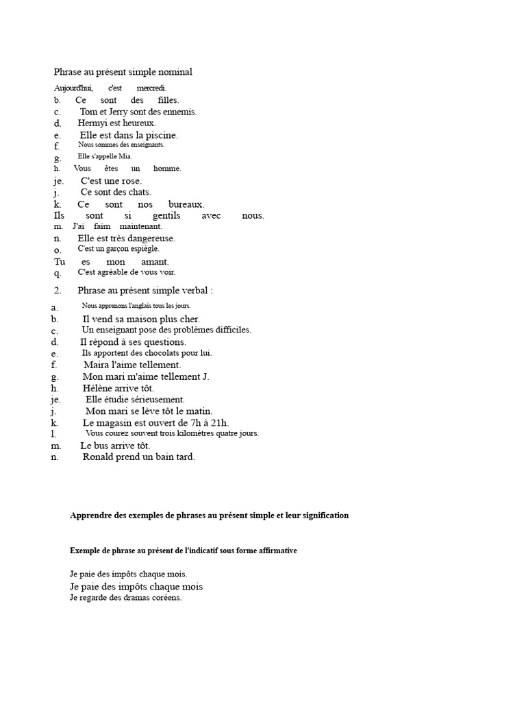 Phrase Au Présent Simple Nominal Et Verbal | PDF