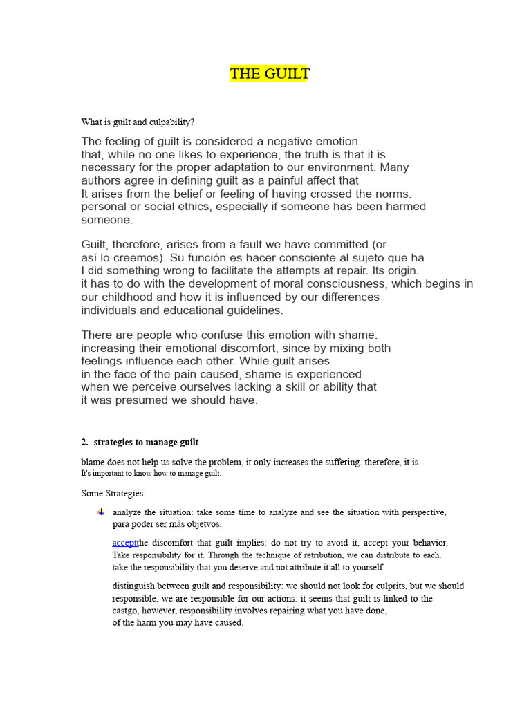 Understanding and Managing Guilt | PDF | Guilt (Emotion) | Shame