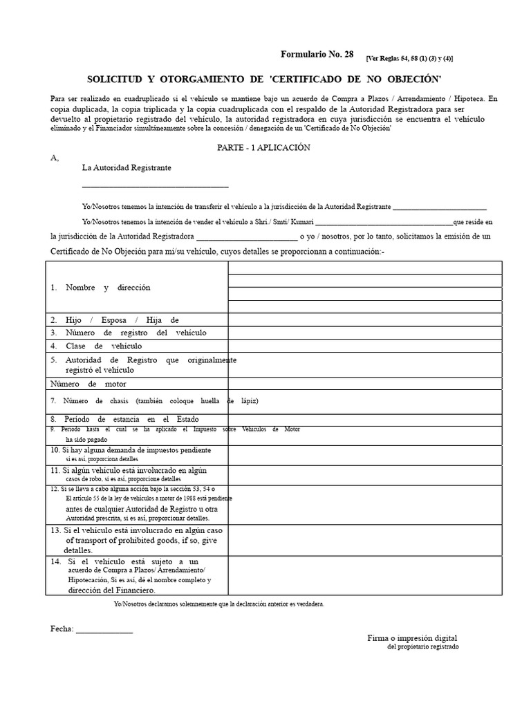 Formulario 28 - Solicitud de NOC Del RTO | PDF
