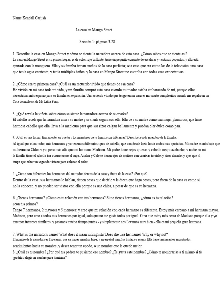 Kendall Carlish - El paquete de La casa en Mango Street | PDF | Mujer