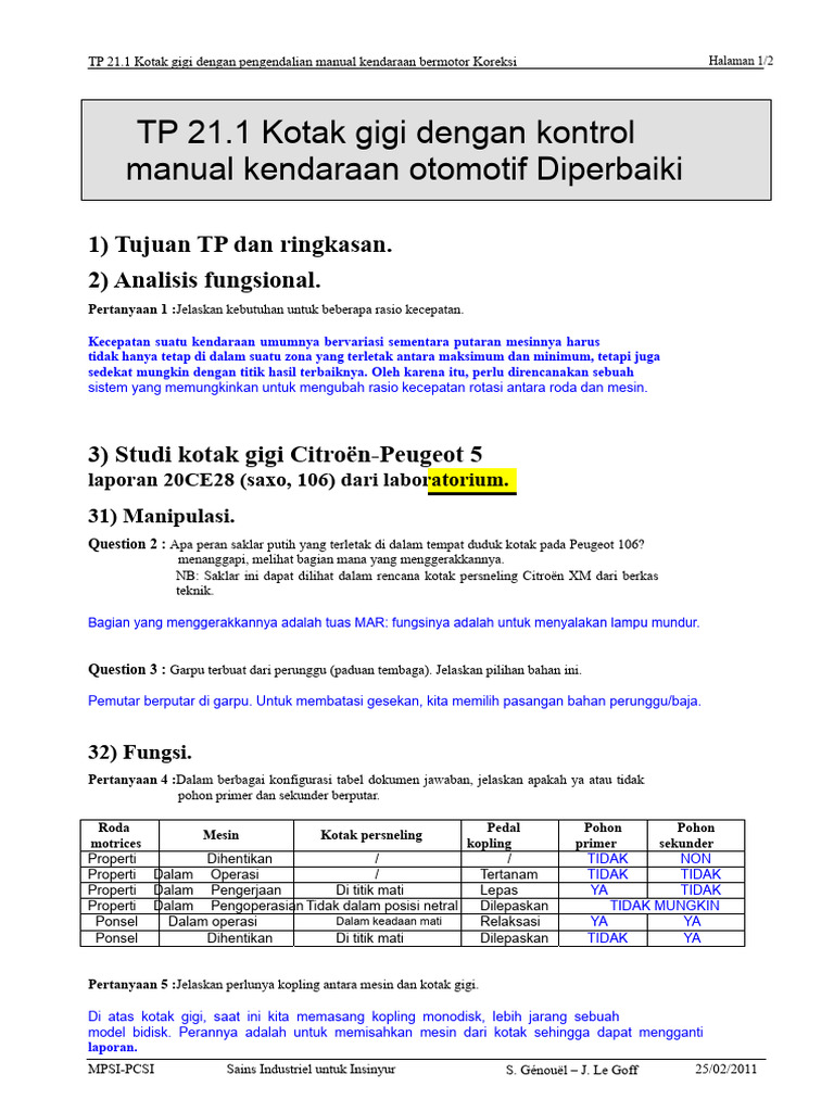 TP 21.1 Kotak Gigi Manual Kendaraan Otomotif Diperbaiki | PDF