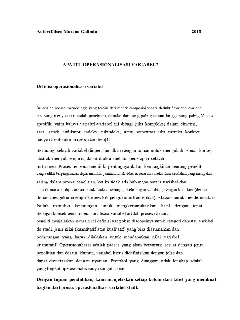 Memahami Operasionalisasi Variabel Penelitian | PDF