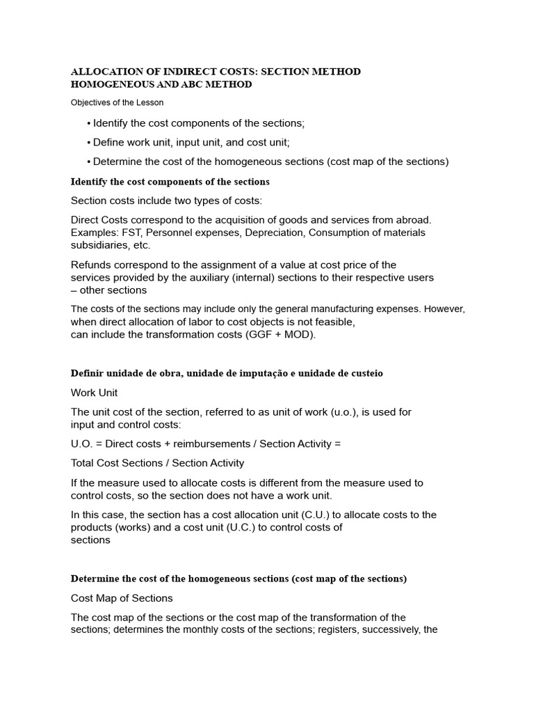CLASS 3 Allocation of Indirect Costs - Homogeneous Sections Method and ...