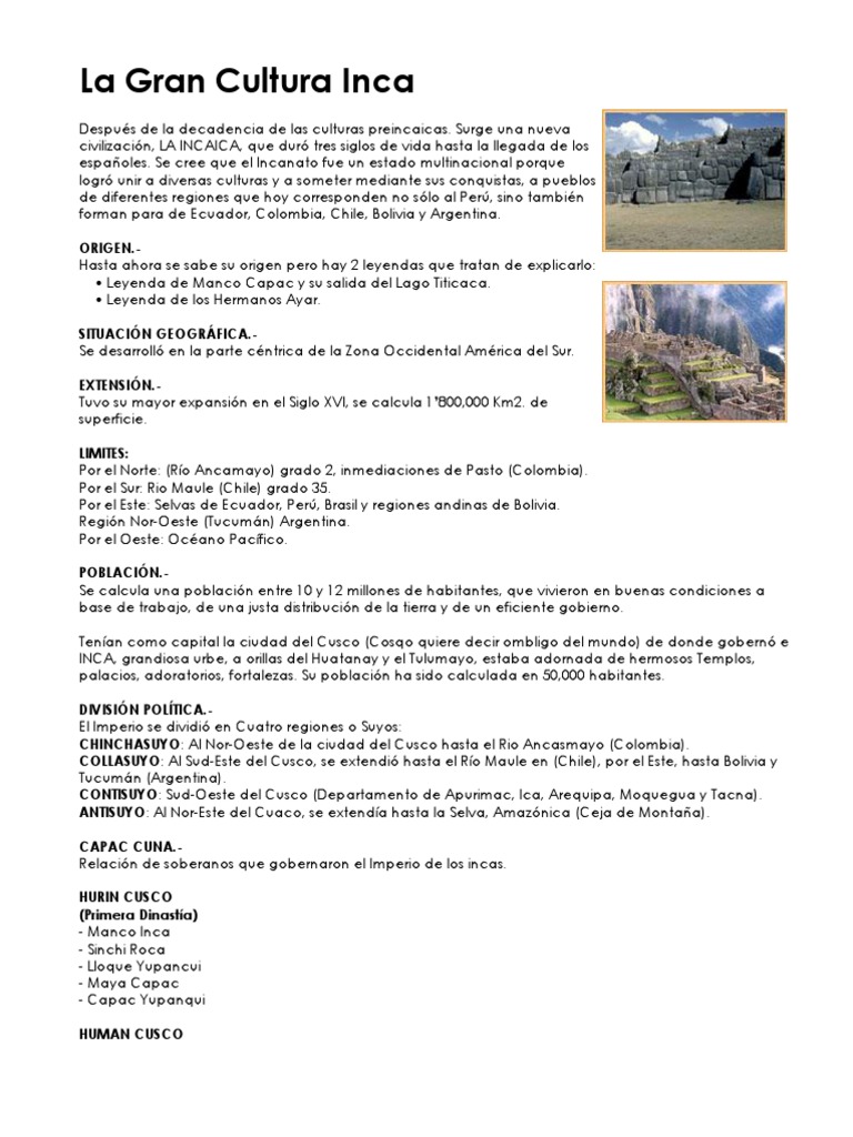La Gran Cultura Inca | PDF | Imperio Inca | Cultura (general)