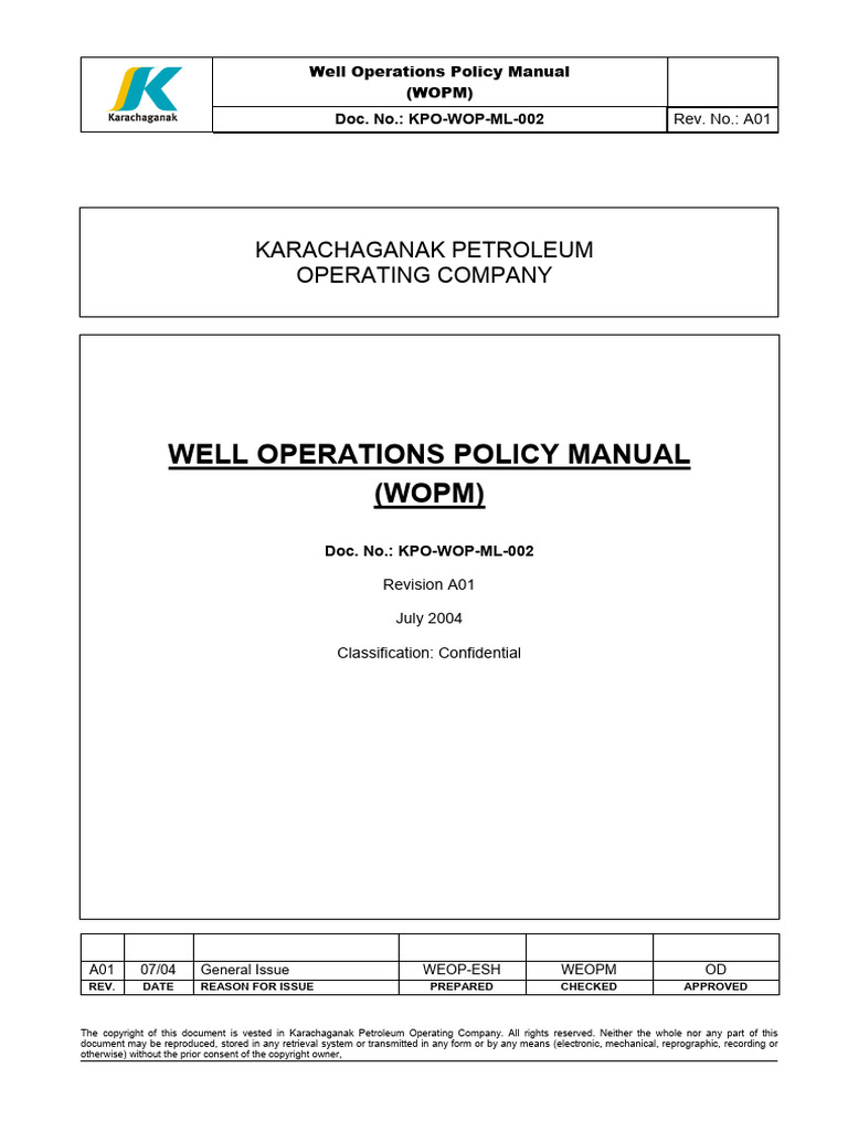 Well Operations Policy Manual (WOPM) | PDF | Casing (Borehole) | Knowledge