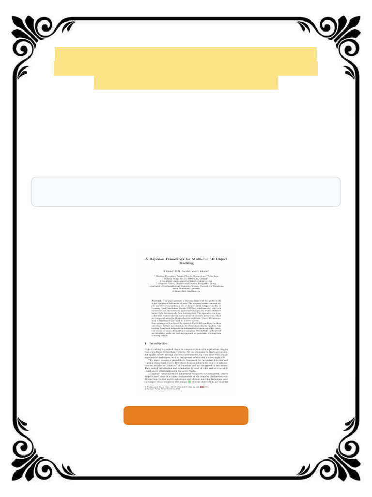 A Bayesian Framework for Multi cue 3D Object Tracking 1st edition by Giebel, Gavrila, Schnorr ...