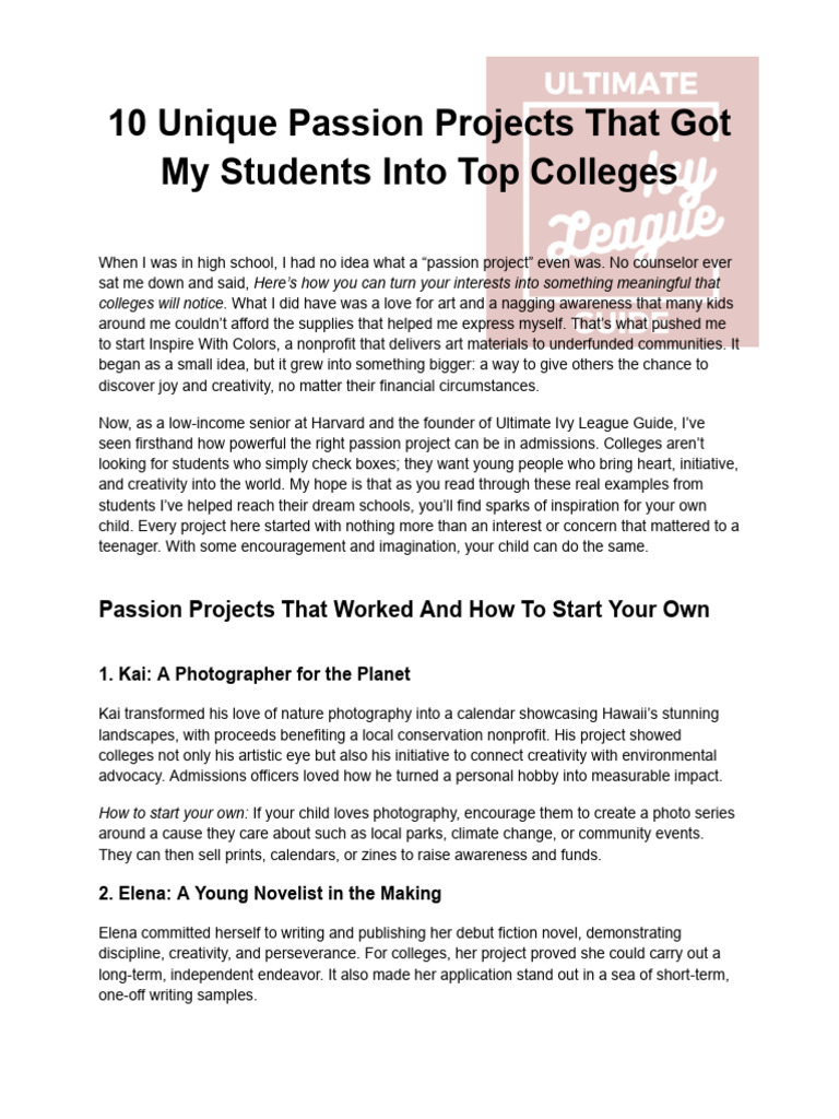 Ivy League Passion Project Ideas | PDF | Mentorship