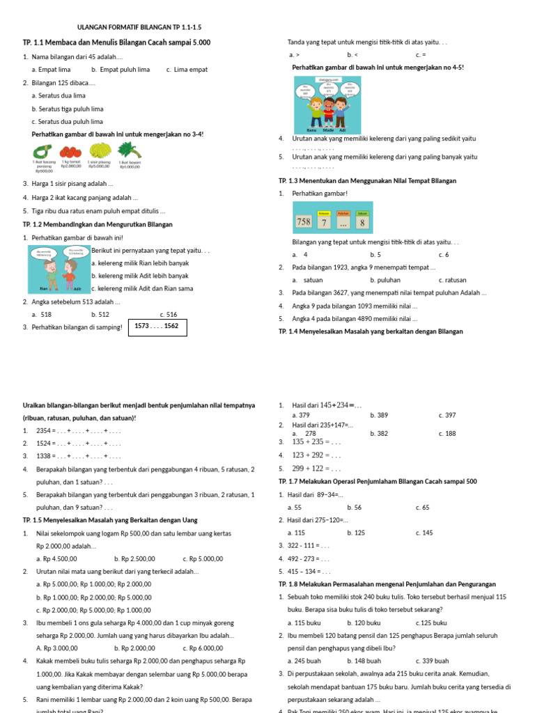 Ulangan Formatif Bilangan TP 1 | PDF