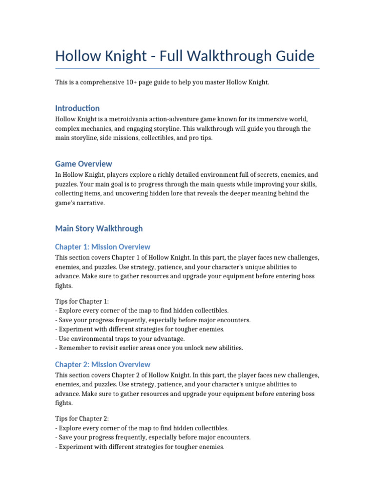 Hollow Knight Full Walkthrough | PDF | Fantasy Video Games | Role ...