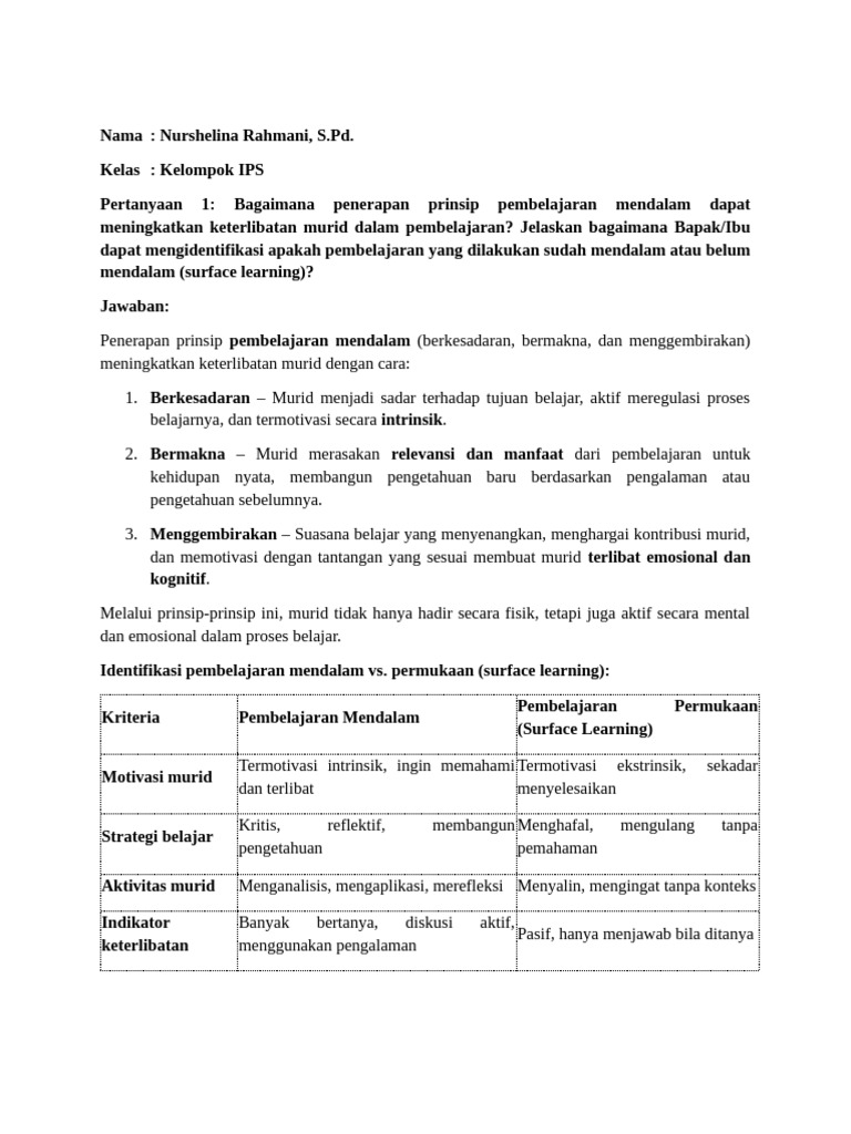 BM 6. Modul 6 Pembelajaran Mendalam Implementasi Dan Refleksi Perencanaan Pembelajaran | PDF
