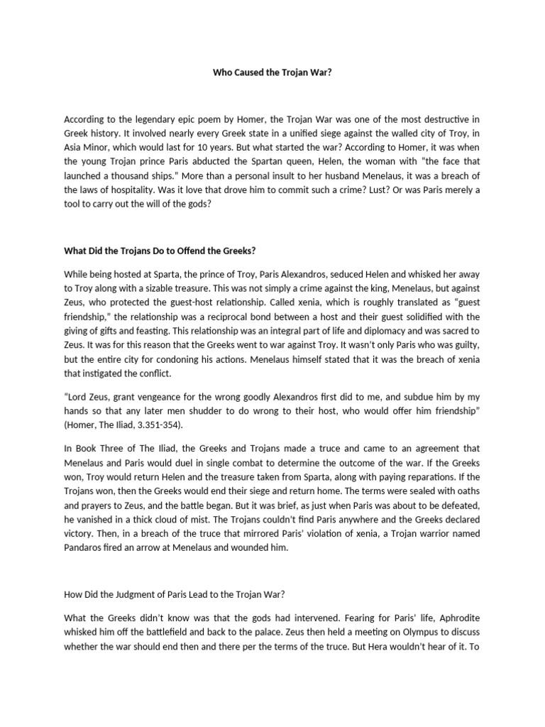 Who Caused The Trojan War | PDF | Paris (Mythology) | Trojan War