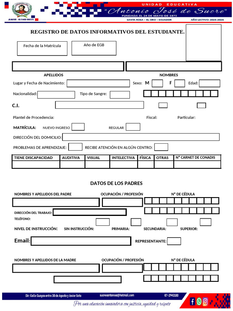 Hoja de Datos Informativos Del Estudiante 2025-2026 | PDF