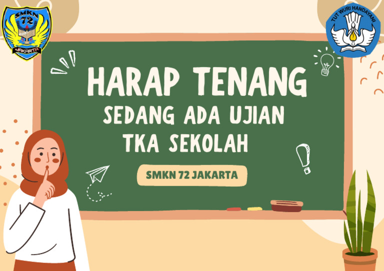 Krem Dan Hijau Ilustrasi Harap Tenang Sedang Ada Ujian Sekolah Poster ...