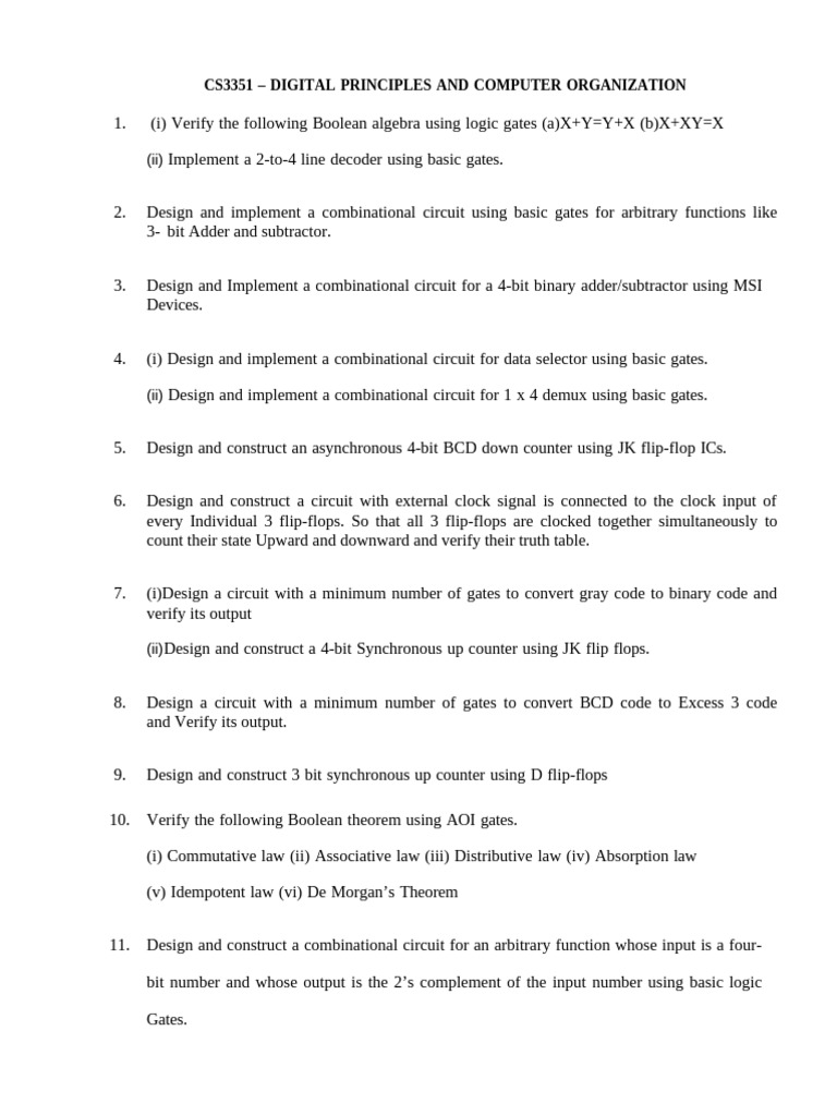 Dpco Lab Model Questions - Set 1 | PDF | Logic Gate | Boolean Algebra