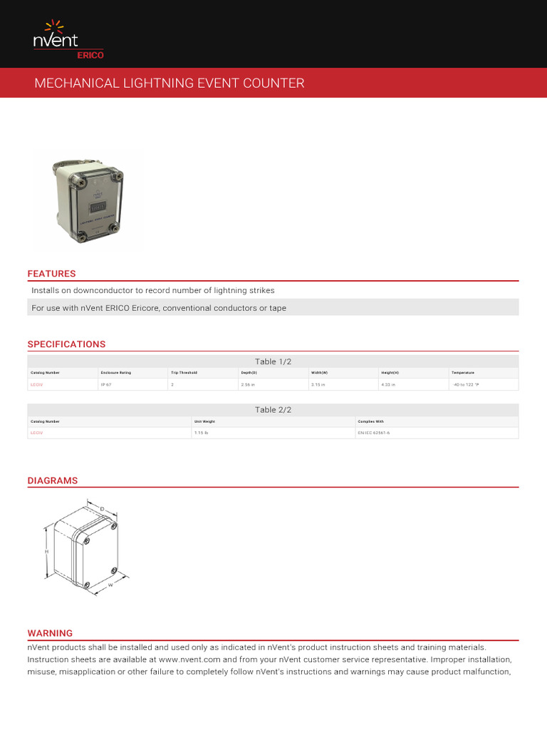 LECIV - NVent ERICO Mechanical Lightning Event Counter | PDF