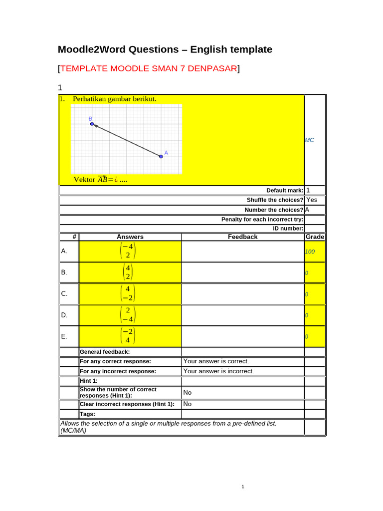 Moodle Questions on Vector Operations | PDF
