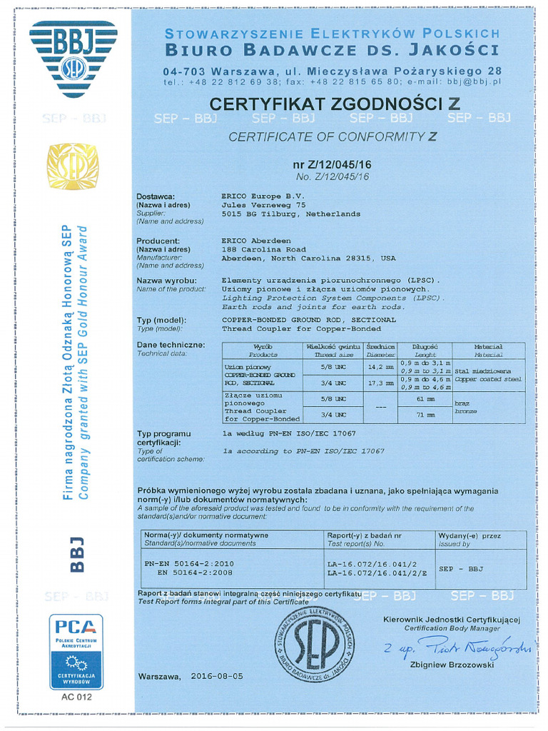 Certificate Grouding Rod | PDF