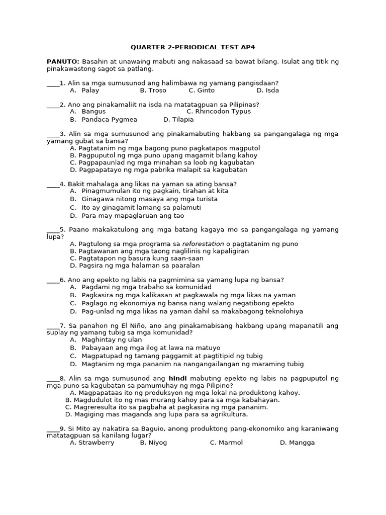 Quarter 2 Periodical Test Ap4 | PDF