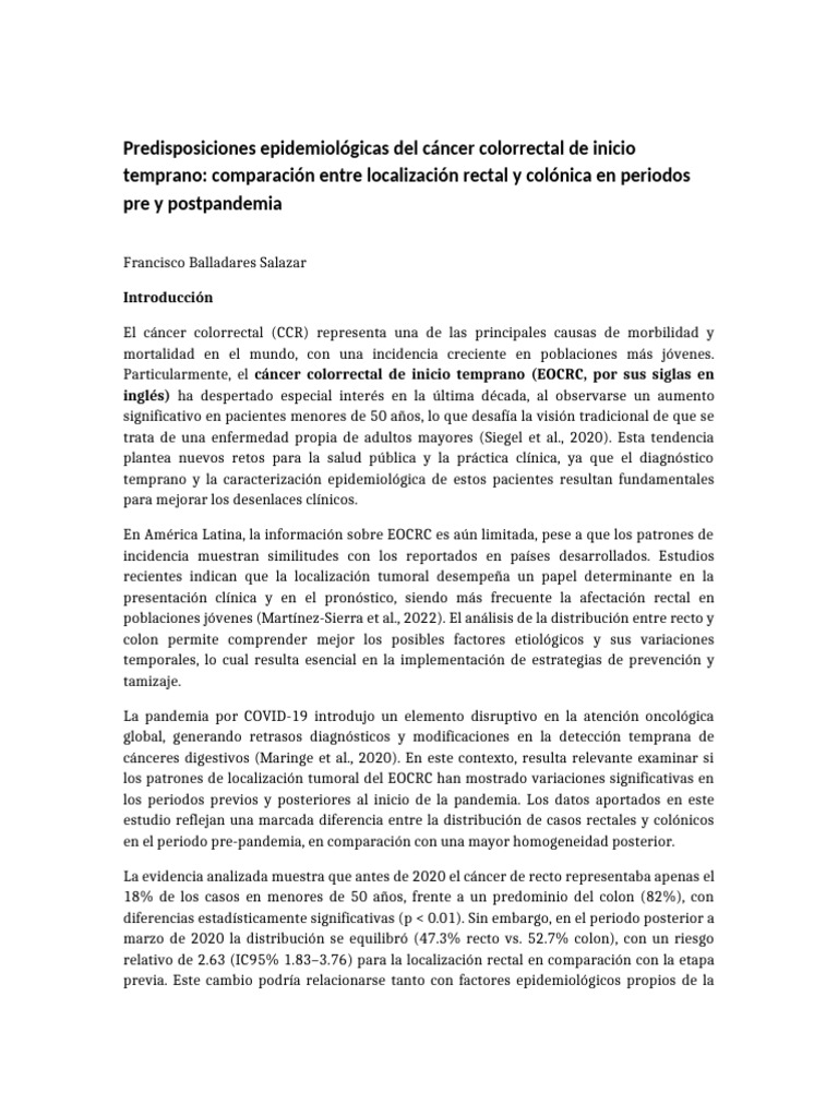 Predisposiciones Epidemiológicas Del Cáncer Colorrectal de Inicio ...