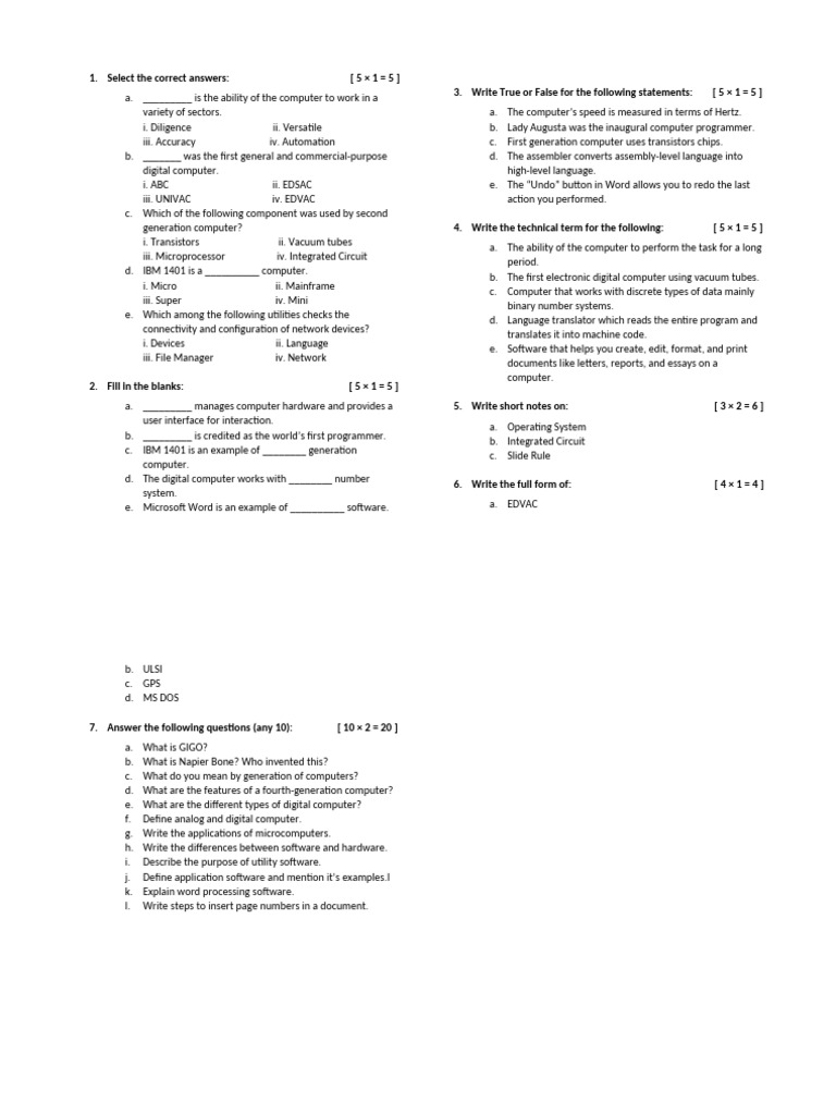 Class 7 Computer Second Terminal Questions | PDF | Computer Program ...