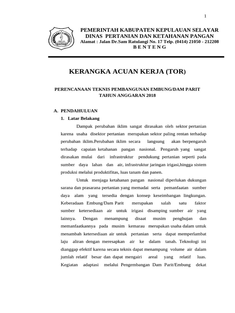 Rencana Pembangunan Dam Parit 2018 | PDF