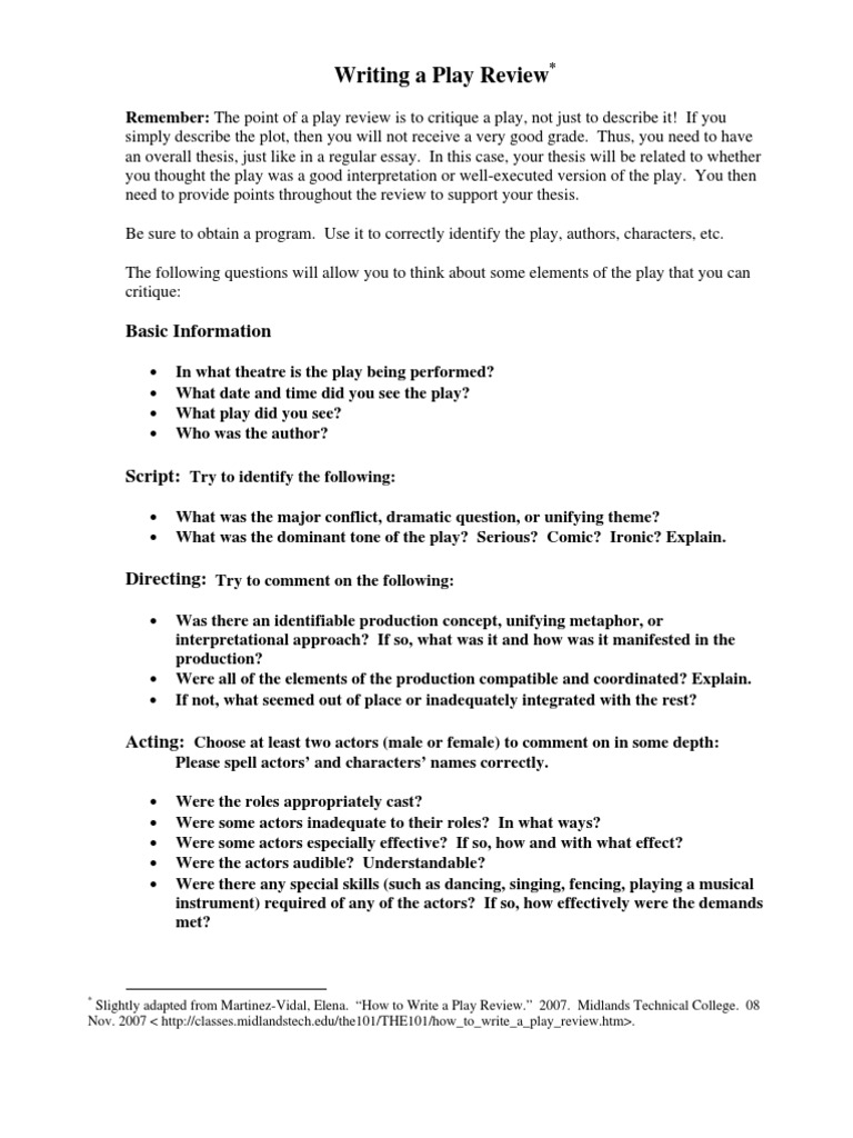 How to Write a Play Review Guide | PDF | Entertainment